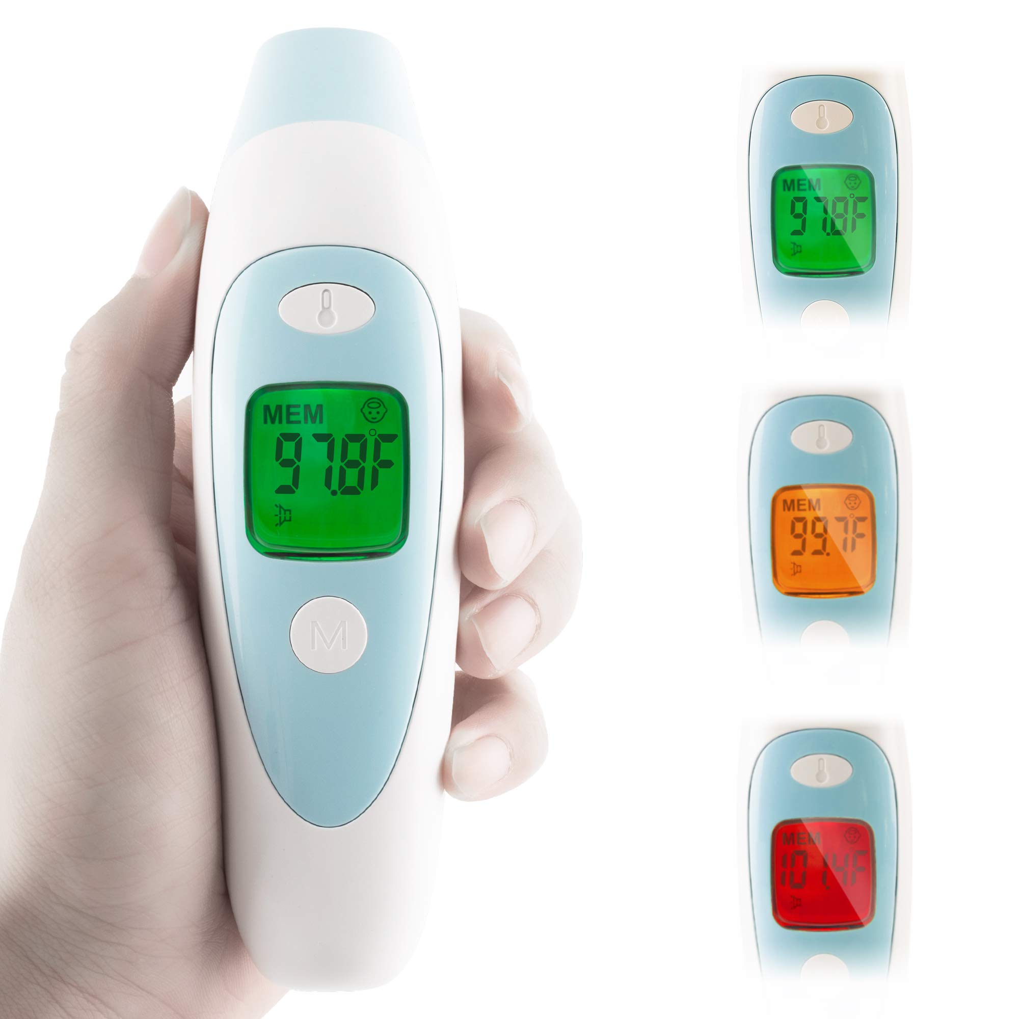 Infrared Thermometer Forehead Ear Non Contact Digital for Adults Kids Babies Fever Indicator Accurate Fast Readings Memory Function (Battery Included)
