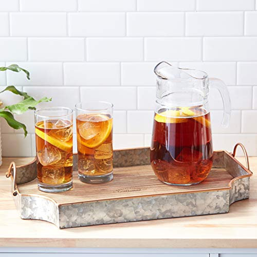 Circleware Cooperstown Wooden Craftsman Rectangle Serving Tray with Handles Kitchen Multi-Purpose Serveware for Coffee Table, Dinner, Breakfast, Food, Farmhouse Decor, 17.5” x 11” x 2”, Home