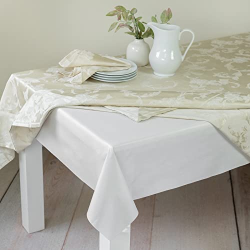 Benson Mills Deluxe Heavy Duty Vinyl Table Pad, Premium Table Protector, Waterproof with Flannel Backing, Quilted Design and Customizable (Off-White, 52" X 90" Rectangular)