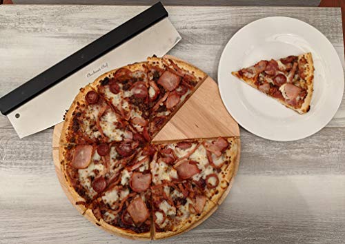 Checkered Chef Round Wood Cutting Boards - 13.5 Inch, Reversible Pizza Board w/ 8 Slice Grooves - Cheese Charcuterie Board