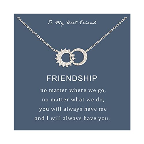 AnotherKiss Sun and Moon Necklace, Best Friend Friendship Necklace Gifts for Women Girls, BFF Sister Necklace Gifts, Silver Tone