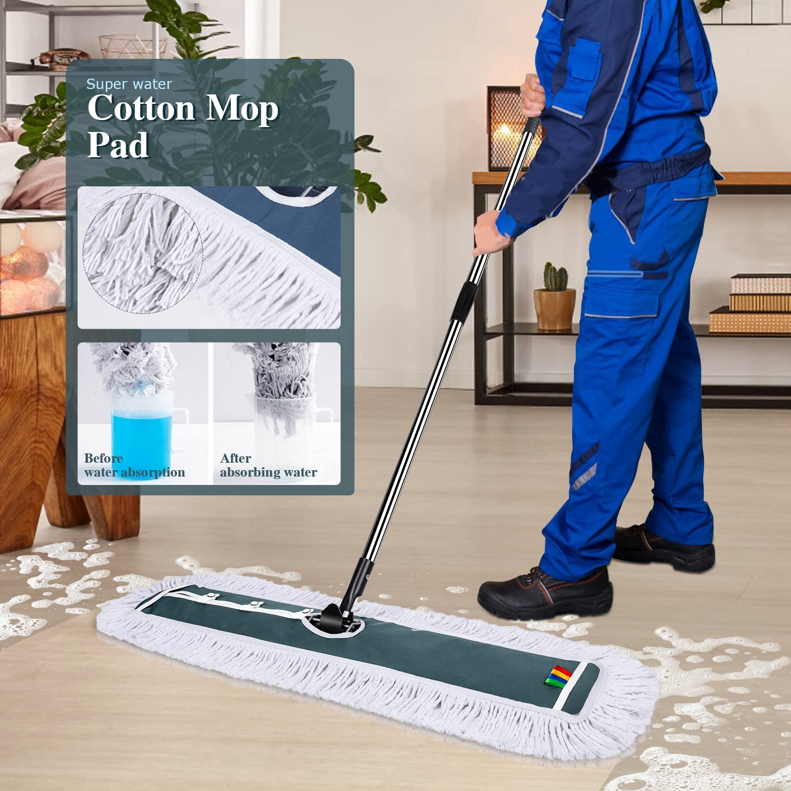 42" Dust Mops for Floor Cleaning,Industrial Dust Mop with 2 Mop Pads,Microfiber Wet Dry Mop,Commercial Dust Mop for Hardwood Floors,Tiles,Marble Floors