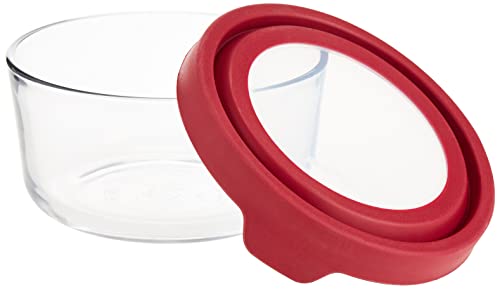 Anchor Hocking TrueSeal Glass Food Storage Container with Airtight Lid, Cherry, 7 Cup,Red