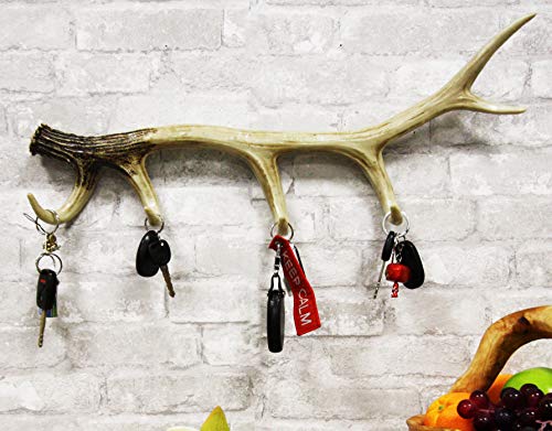 Ebros Western Rustic Hunters 6 Point Stag Deer Antler Rack Wall Hooks Decor Plaque 24"Wide Multi-Purpose Coats Hats Keys Scarves Belts Towels Pet Leashes Hangers Antlers Hook