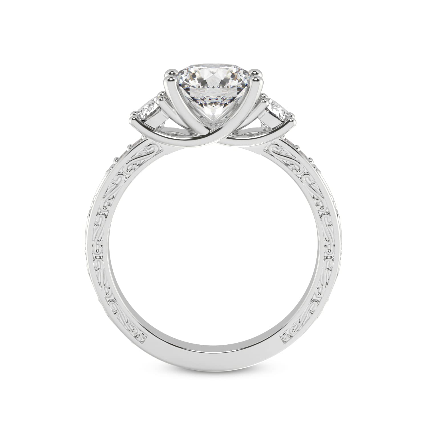3 ct IGI Certified Cushion Shape Lab Grown Diamond Ring | 14K Or 18K White, Yellow Or Rose Gold | Valencia Three Stone Vintage Ring | FG-VS1-VS2 Quality Friendly Diamonds