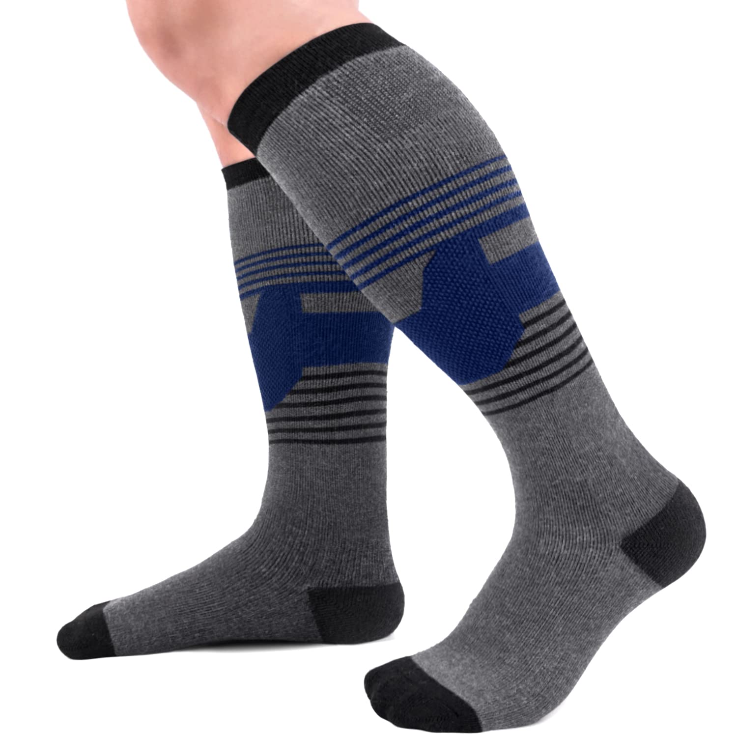 2 Pairs Ski Socks Womens Mens, Cold Weather Socks for Skiing, Snowboarding, Winter Warm Knee High Socks (02 Assorted 2 Pairs, Large)