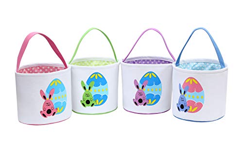 E-FirstFeeling Easter Basket Easter Bunny Basket for Kids Canvas Easter Egg Hunt Basket Easter Candy Toys Bucket Tote (Egg-Purple)