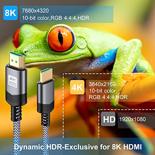 sweguard HDMI Cable 6.6ft [8K@60hz, 4K@144Hz 120Hz], 8K HDMI 2.1 Cable Ultra High Speed 48Gpbs DTS:X eARC HDR10 HDCP 2.2 & 2.3 Dolby Compatible with Roku TV PS5 PS4 Xbox HDTV Blu-ray&Monitor