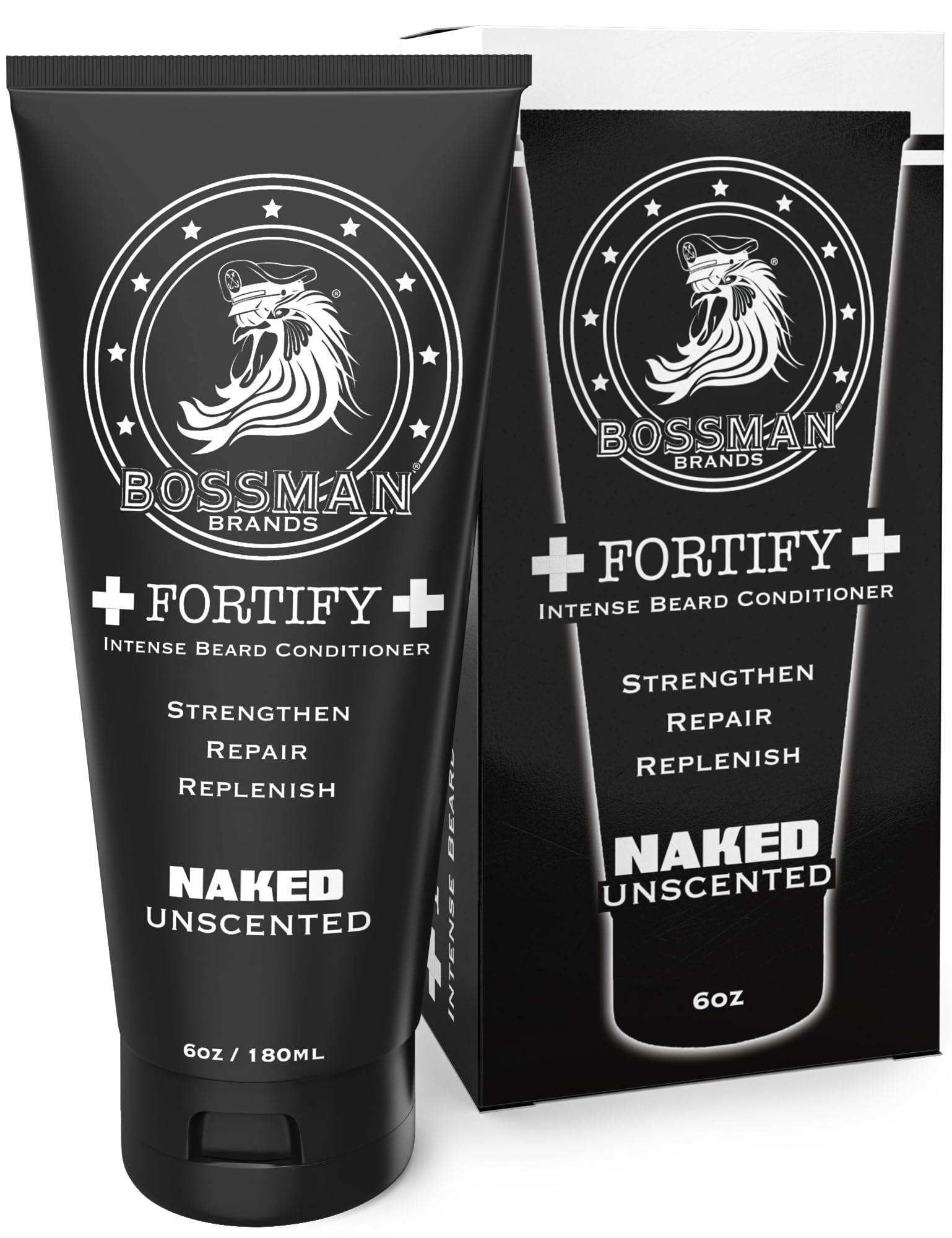 Bossman Fortify Intense Beard Conditioner - Shower Beard Wash, Moisturizer and Beard Softener for Men - Beard Growth Products - Made in USA (Naked Scent)