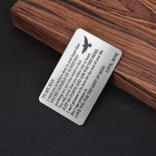 Personalized Engraved Stainless Steel Wallet Card Insert for Son - Unique Custom Love Note Metal Cards from Mom Mother for Birthday Graduation Christmas