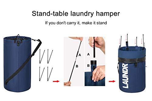 Chrislley 106L Extra Large Laundry Hamper with Drawstring Dorm Room Backpack Laundry Bag Collapsible Laundry Basket for College Students Travel Day Trip（Dark Blue）
