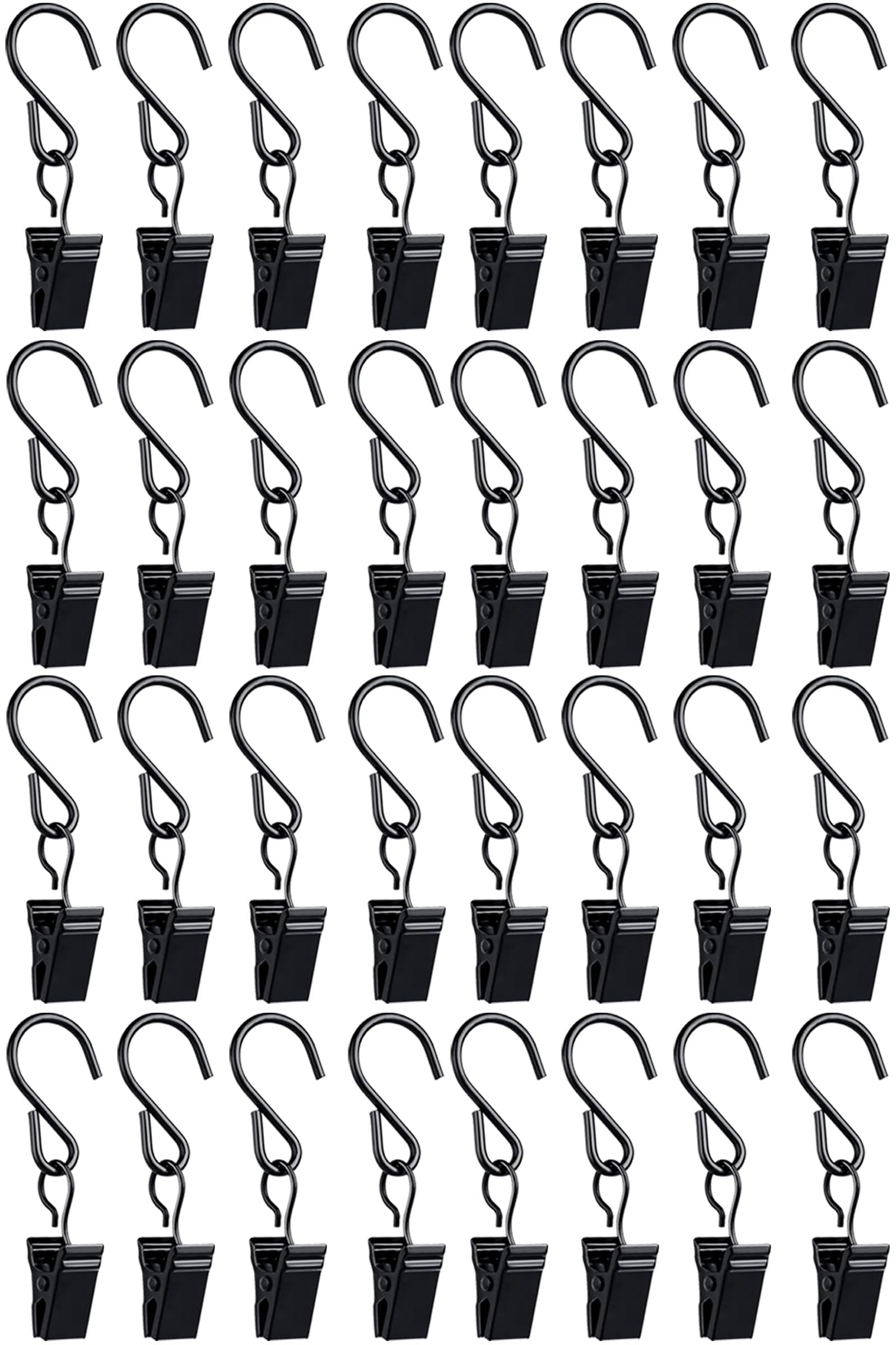 32 Pack Metal Curtain Clips, Small Hook Clips String Lights Clips Heavy-Duty Hooks for Curtain Photos Home Decoration Indoor Outdoor Art Craft Display, Black