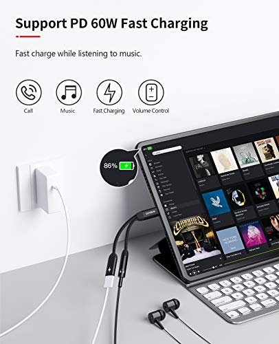 NIMASO USB Type C to 3.5mm Headphone and Charger Adapter, 2 in 1 Headphone Jack Charging Power Aux Cable Compatible with Pixel 4 3 XL, Galaxy S21 S20 S20+ Plus iPad Pro Air 4 Mini 6