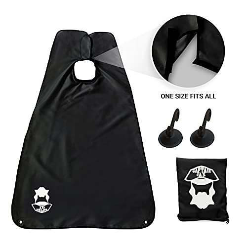 Captain Jax Beard Bib Apron, Hair Catcher with Bag | Shaving Cloth, Strong Suction Cup - Non-Stick Beard Cape for Trimming - One Size, Black