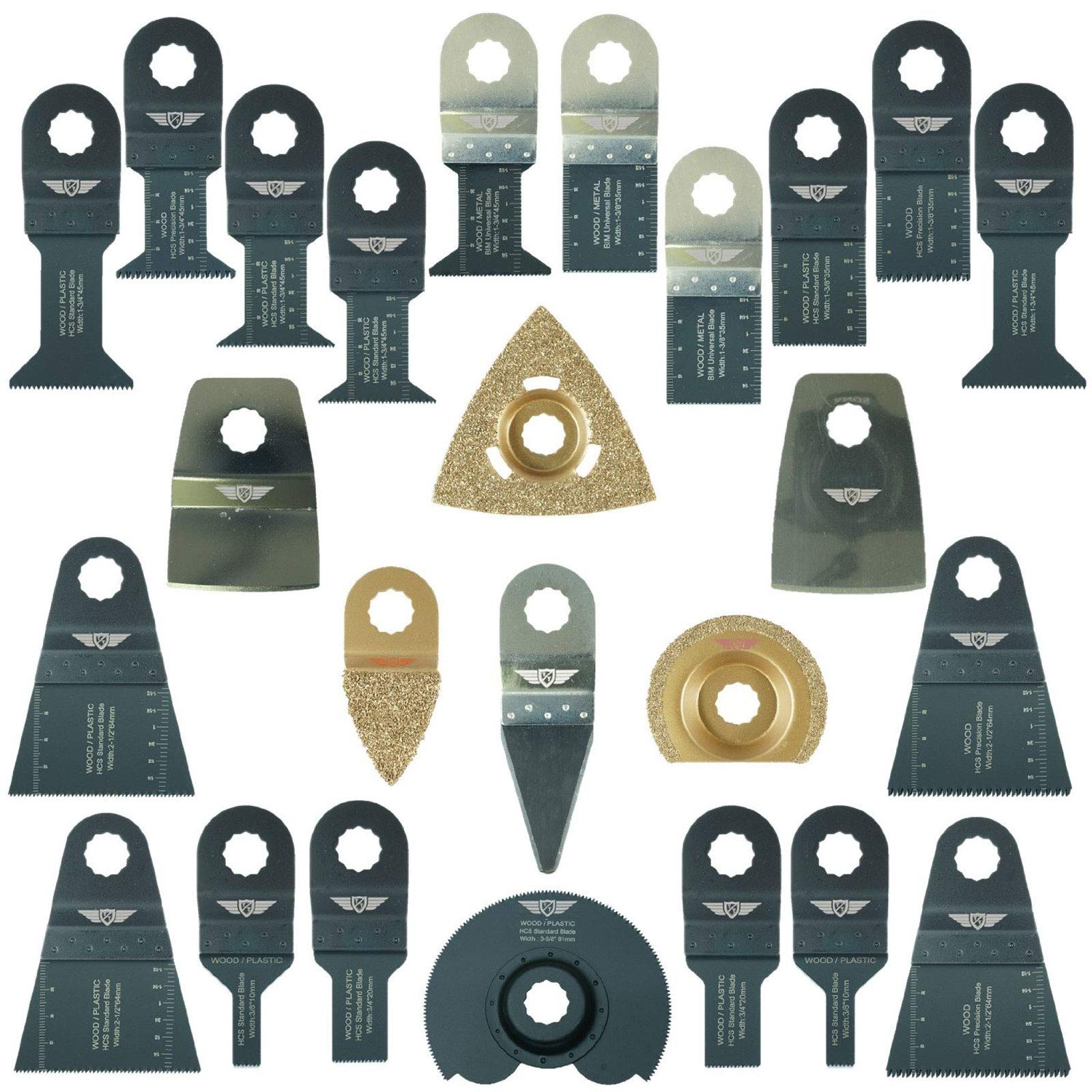 25 x TopsTools SW_UNK25 OMT Mix Blades Box Set for Bosch Fein MultiMaster (Non-StarLock) Makita Milwaukee Genesis Chicago Craftsmen Nextec Rockwell Ryobi Hitachi Multi Tool Accessories
