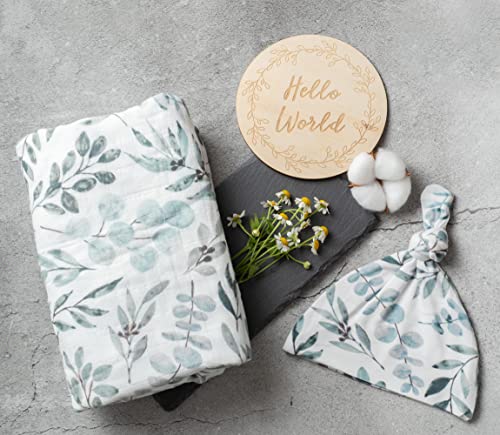 Miaoberry Eucalyptus Swaddle Set with Hat and Bow
