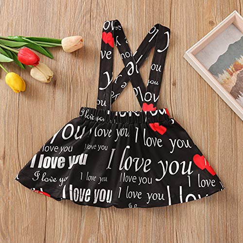 My First Valentine's Day Baby Girl Outfits Ruffle Long sleeve Romper Tops+Suspender Skirt+Headband Clothes Sets (Red, 0-3 months)
