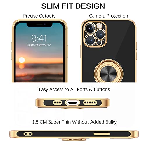 BENTOBEN iPhone 12 Pro Case with 360° Ring Holder, Shockproof Slim Kickstand Magnetic Support Car Mount Women Men Non-Slip Protective Phone Case for iPhone 12 Pro 6.1", Black/Gold