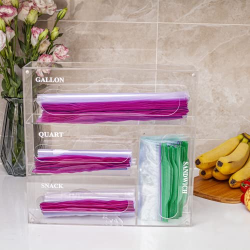 AAY HOMYYAYA Ziplock Bag Organizer for Kitchen Drawer Acrylic Baggie Organizer with Removable Top Lid for Cabinet to Storage Snack, Sandwich, Quart Slider, Gallon Ziploc Plastic Food Bags