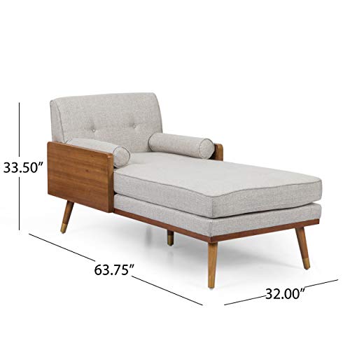 Christopher Knight Home Hanna Chaises Longues, Fabric, Beige, Dark Walnut 32D x 63.75W x 33.5H in