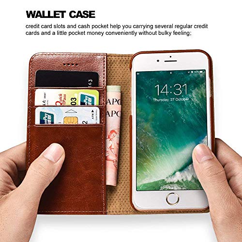 ICARERCASE iPhone 7/8/SE Leather Case(Brown) + Airpods Leather Case (Brown)