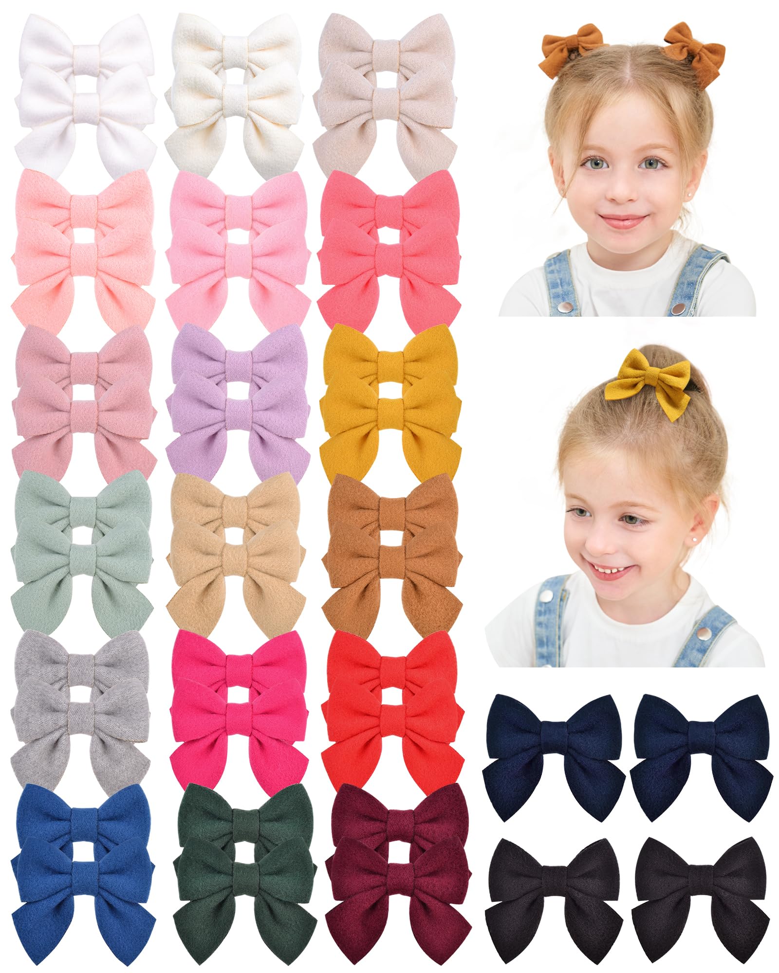 doboi 40PCS Baby Hair Bows Clips Felt Woolen Hair Accessories Hair Bows for Toddler Girls Infants Kids and Teens-2.8 Inches 20 Colors In Pairs
