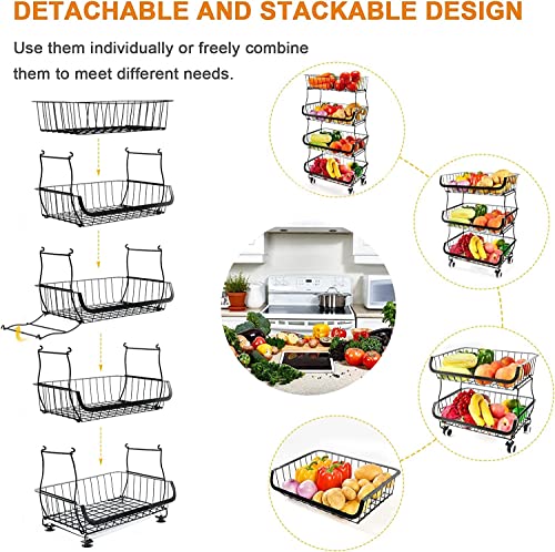 Fruit Vegetable Storage Basket with Wheels Kitchen Storage Rack 6-Tier Fruit Vegetable Stackable Floor-Standing Movable Organizer Household Storage Snack Shelf for Kitchen Living Room Dressers Stand