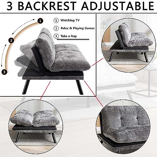 72" Sofa Bed Couch,Convertible Futon Sofa Bed,Modern Sleeper Sofa Couch with Metal Legs,Folding Loveseat Sofa with Adjustable Backrest for Living Room,Bedroom,Office,Small Space (Grey)
