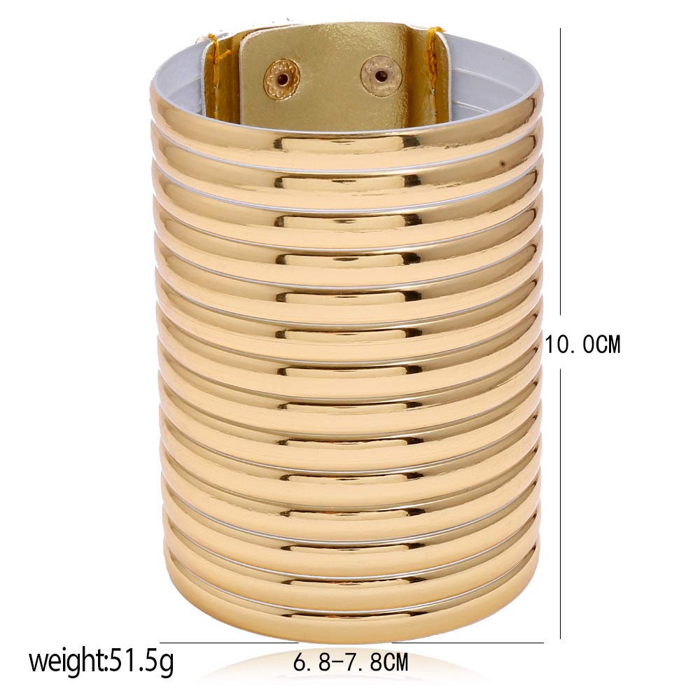 2 Pcs/Set African Gold Snap Bangle Bracelets Punk Gothic Metal Buckle Wide Leather African Ethnic Jewelry Statement Cuff for Women-Smooth
