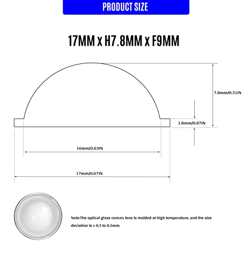5PCS X 17MM Glass Lens Thickness 7.8MM Flat Convex Lens 17MM x H7.8MM x F9MM Optical Glass Convex Lens 17mm Lens for LED JIATONG