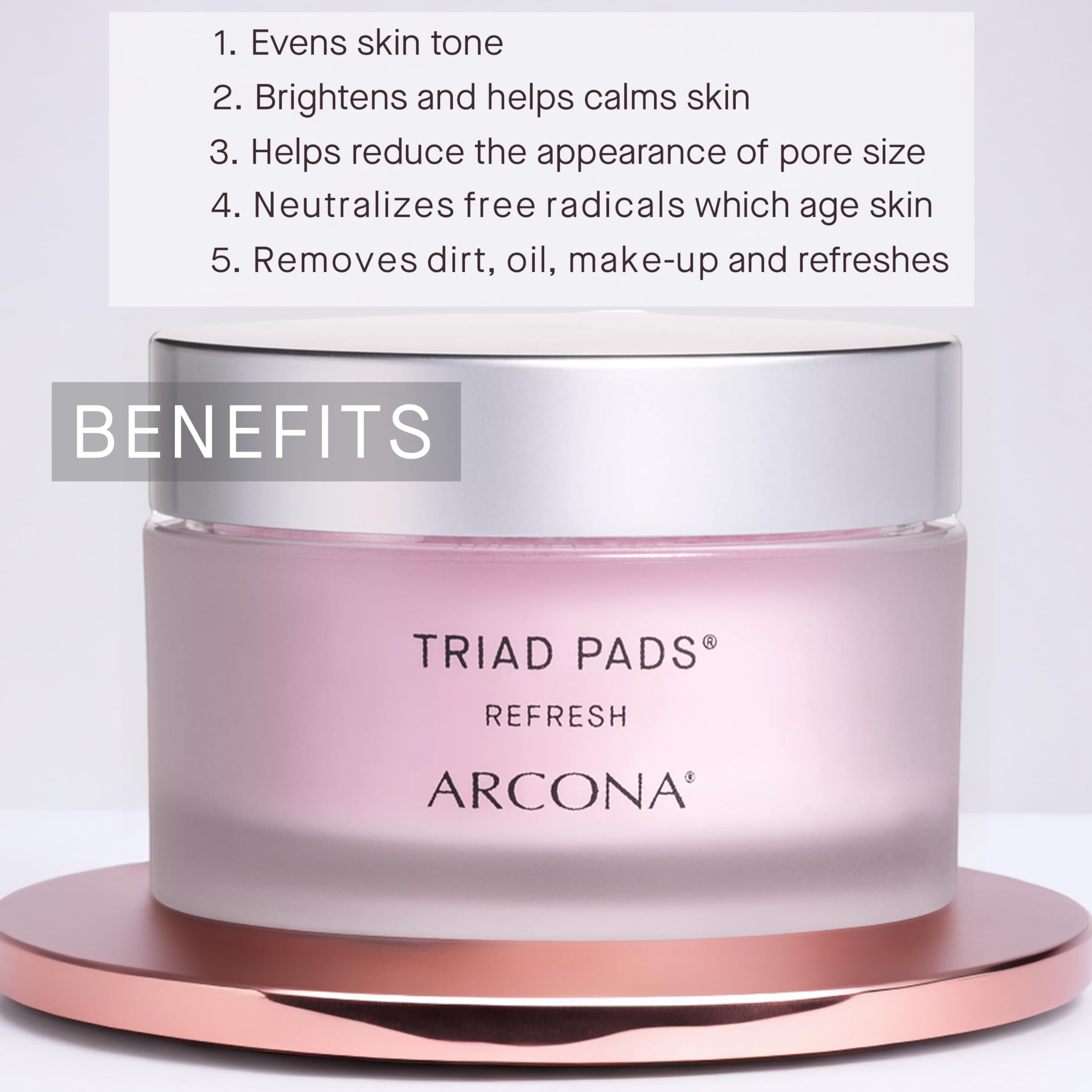 ARCONA Triad Pads - Cold Processed Cranberry and Rice Toner, Brightening Toner Pads for Face, 45 Facial Toner Pads. Made in The USA.