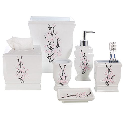 Creative Scents White Trash Can - Decorative Elegant Designed Wastebasket - Durable Small Bathroom Trash Can - Waste Basket for Bathroom, Powder Room, Bedroom Or Living Room Decor (Vanda Style)