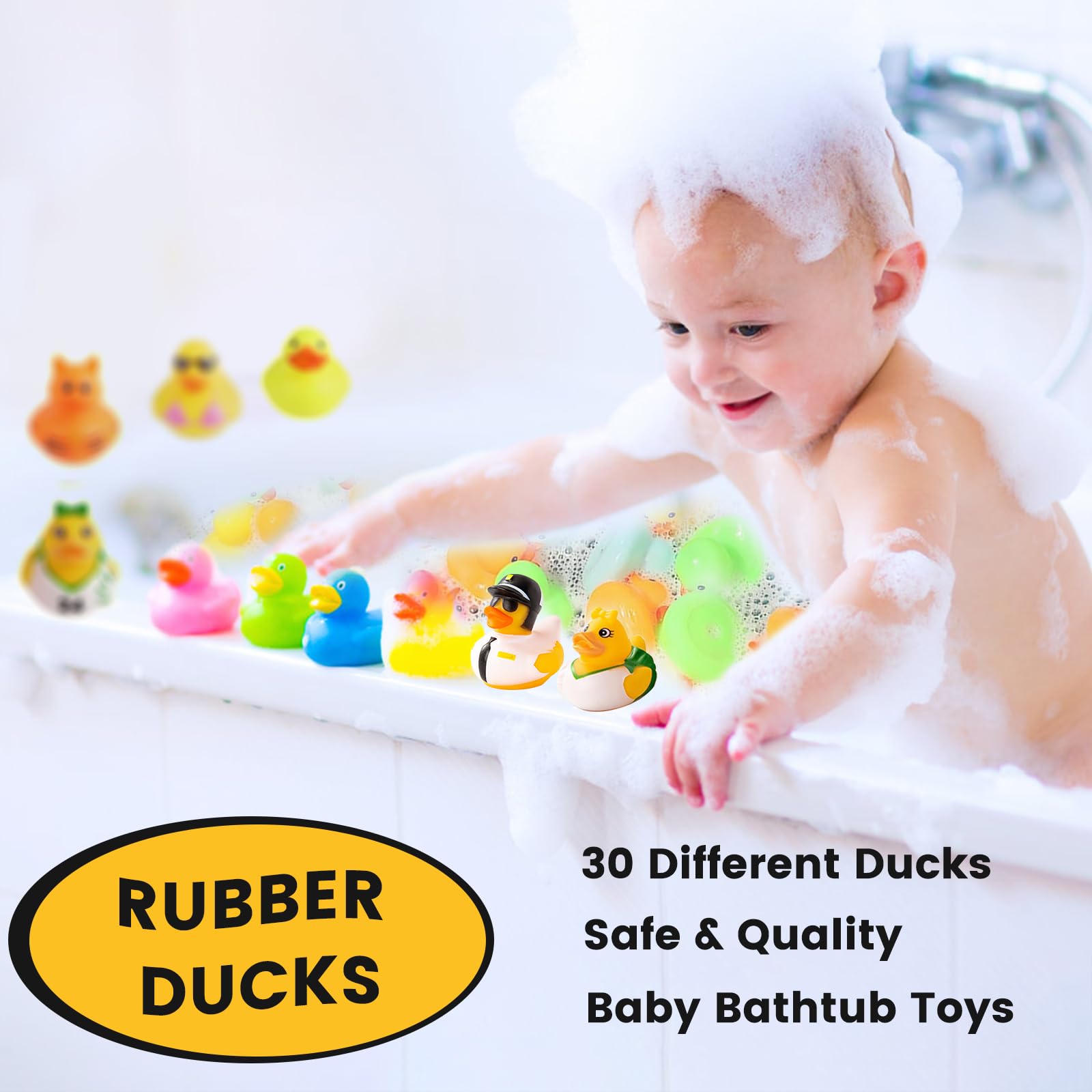 30 Pack Rubber Ducks in Bulk,BOZILY Rubber Ducks Jeep Ducking Jeep Ducks for Ducking Assorted Rubber Ducks Bulk Shower Swimming Bath Toy(30 Pack)
