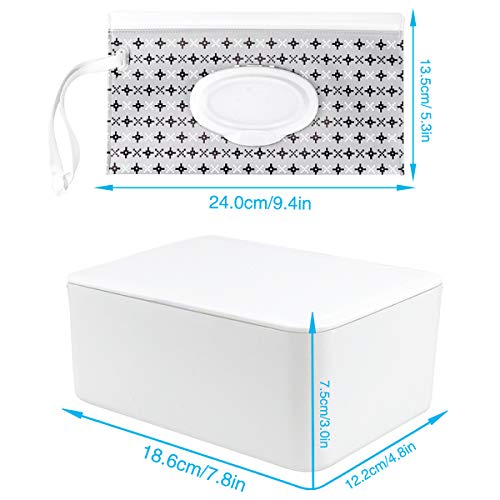 DOERDO 3 PCS Wipe Dispenser and Wet Wipe Pouch Bags Baby Wipe Holder with Lid Wipes Box Tissue Case Box Keeps Baby Wipe Fresh and Safe(White&2 Bags)