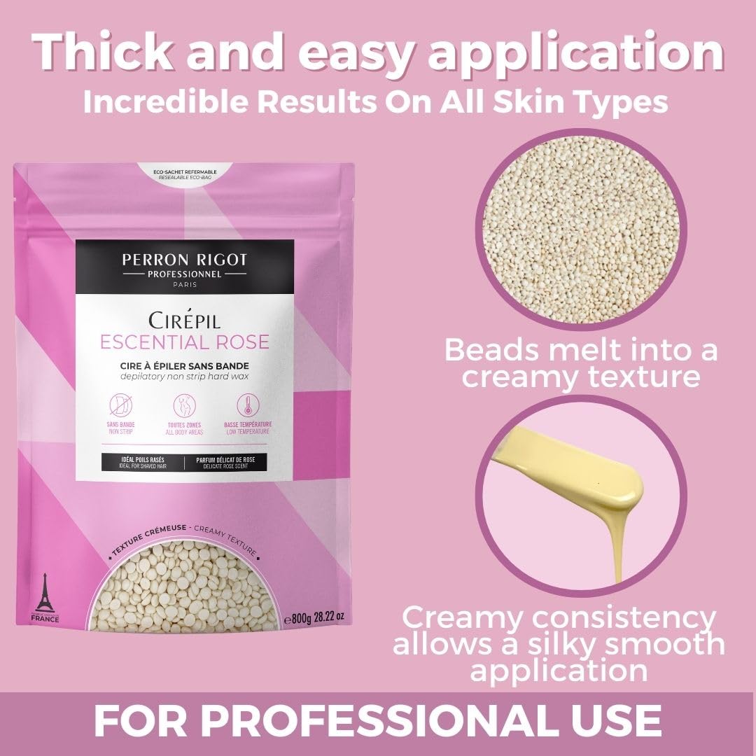 Cirepil - Escential Rose - 800g / 28.22 oz Wax Beads Bag - Light Rose Scent - All-Purpose, Creamy Texture - Perfect for Bikini Waxing