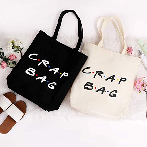Friends Show Crap Bag, 2 Pack Large Canvas Reusable Grocery Tote Bags White and Black Craft Canvas Bag