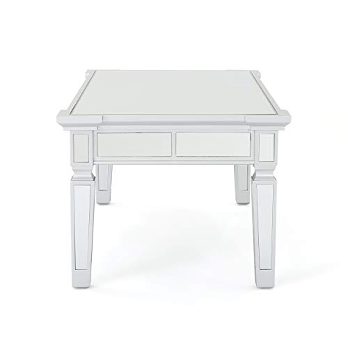 Christopher Knight Home Solanna Mirror Finished Faux Wood Coffee Table, Clear / Mirror White, 23 in x 42.15 in x 18.25 in