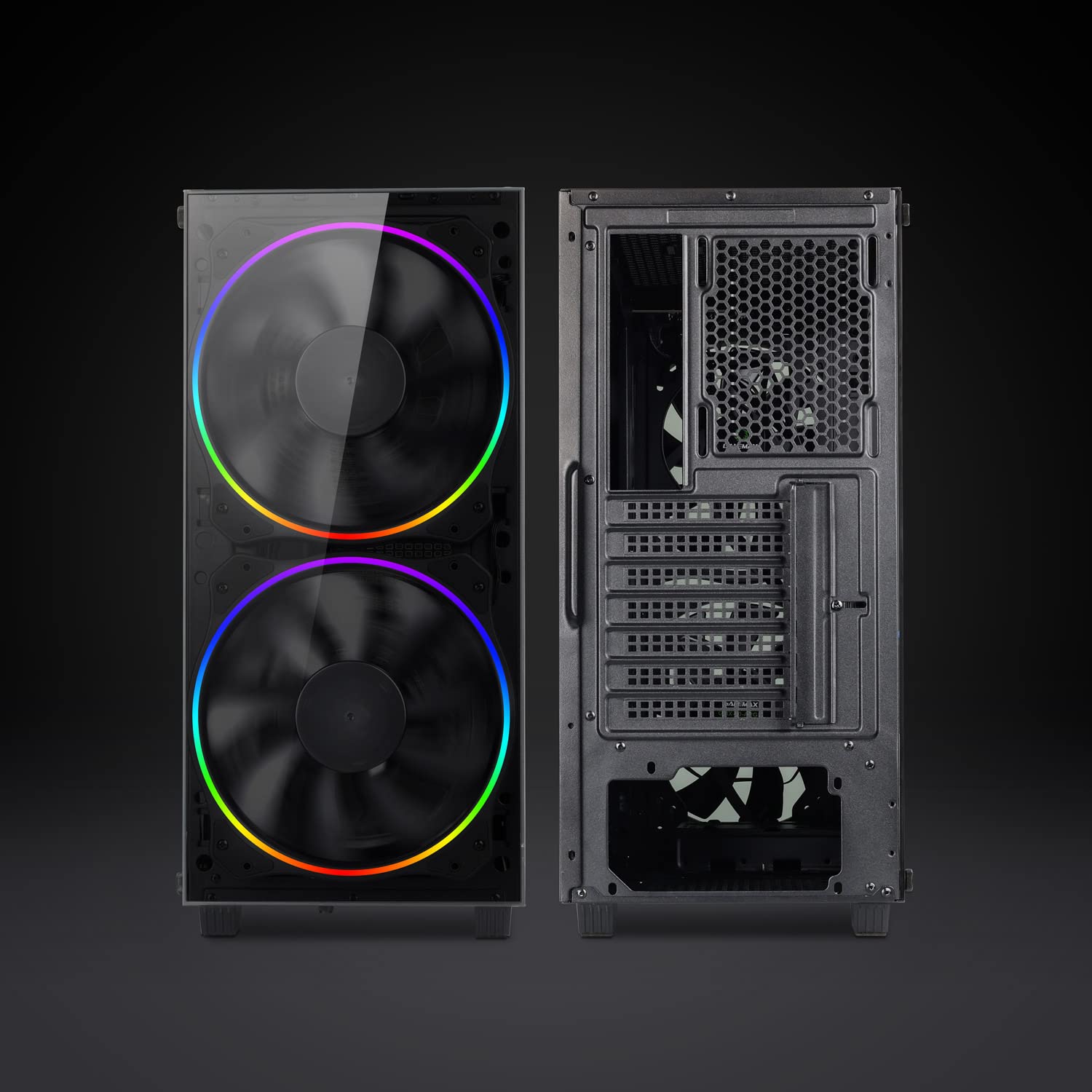 Gaming Case Mid-Tower with Tempered Glass Side Panel, 2x200mm ARGB Fans Included, GAMEMAX Black Hole