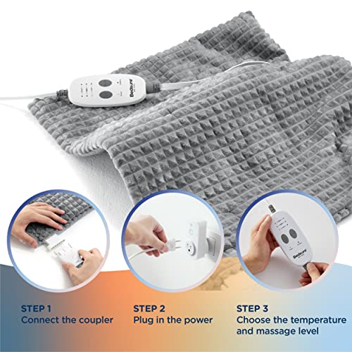 Bedsure Weighted Heating Pad with Massager - Electric Heating Pad for Back with Massaging Vibrations, 3 Heating Levels & 9 Massage Types, 27 Relaxing Combinations, 24β x 20β,Grey