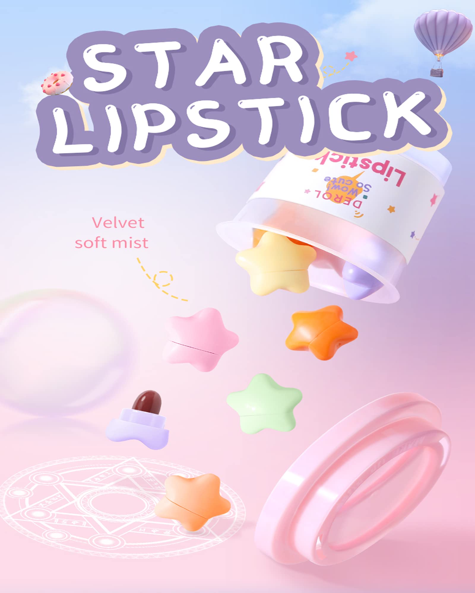 AKARY 6 Colors Mini Lipstick Set, High Pigment Stars Candy Matte Multicolor Red Lips Velvety Soft Lip Stick Waterproof Long Lasting Cute Capsule Lip Gloss, Non-Stick Cup Lip Makeup Gift Set for Women Girls