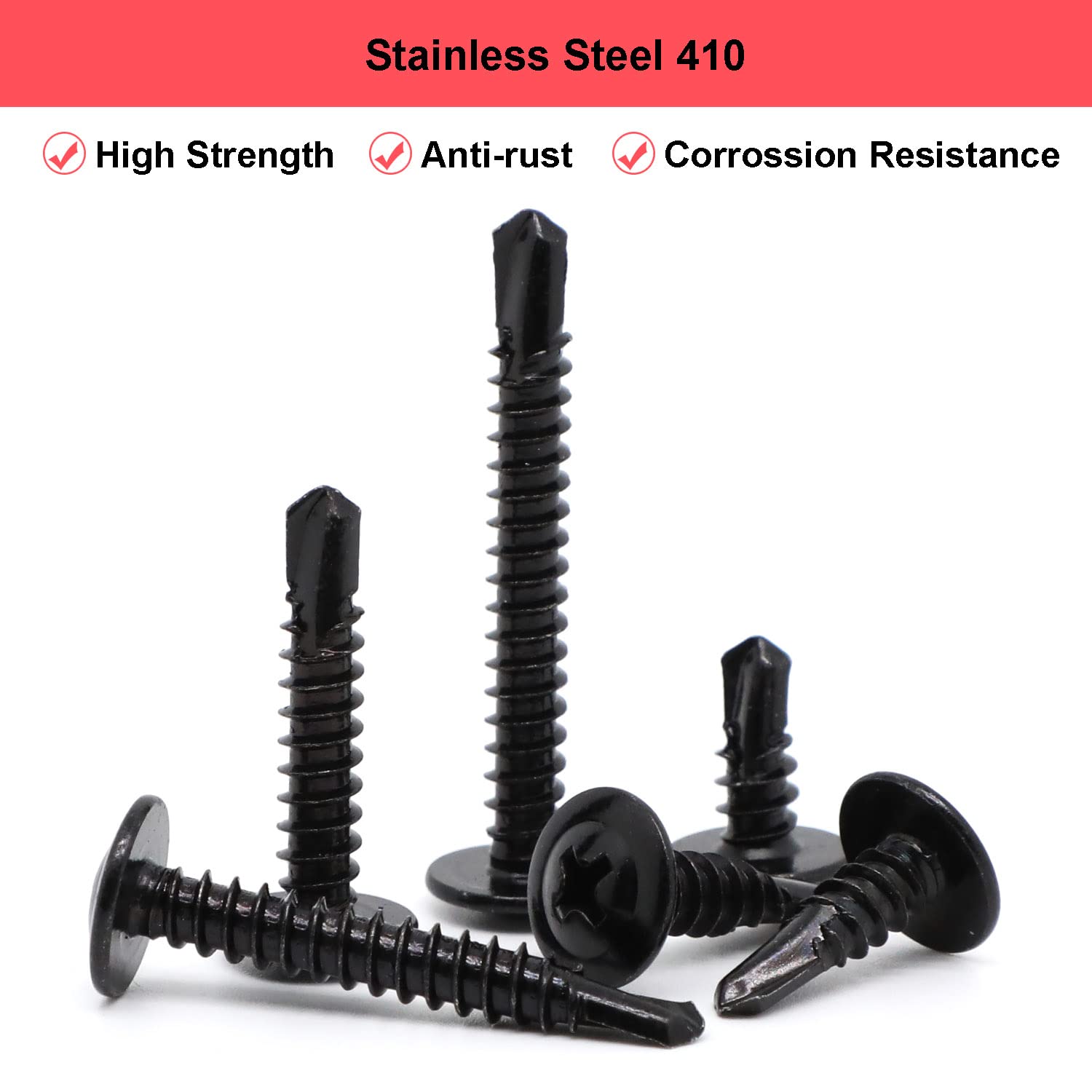 240PCS #8 Self Drilling TEK Screw Assortment Kit, Hex Washer Head Self Tapping Screws for Metal, Black Oxide 410 Stainless Steel Screws, Length 1/2" to 1-1/2"