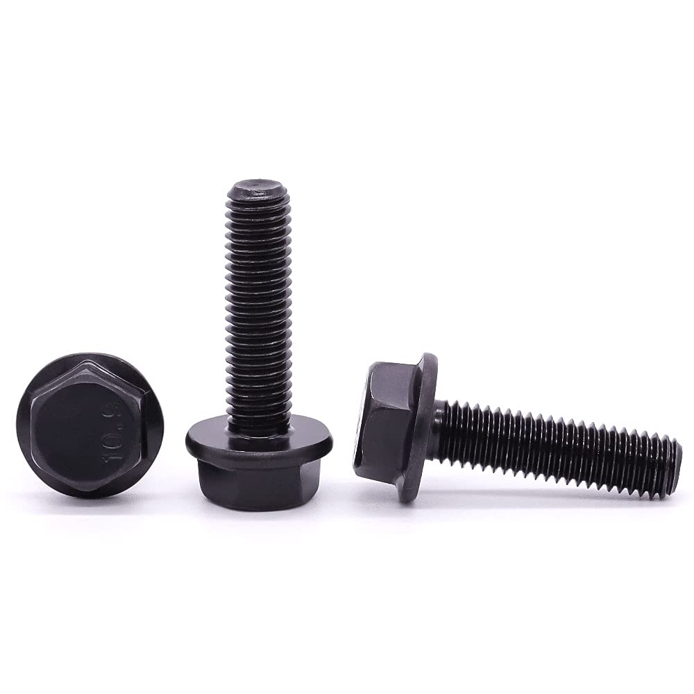 M10-1.5 x 20mm Flanged Hex Bolts Screws, 10.9 Grade Alloy Steel Hexagon Flange Bolts for Machinery Automotive, Black Oxide Finish, Full Thread, 10 PCS
