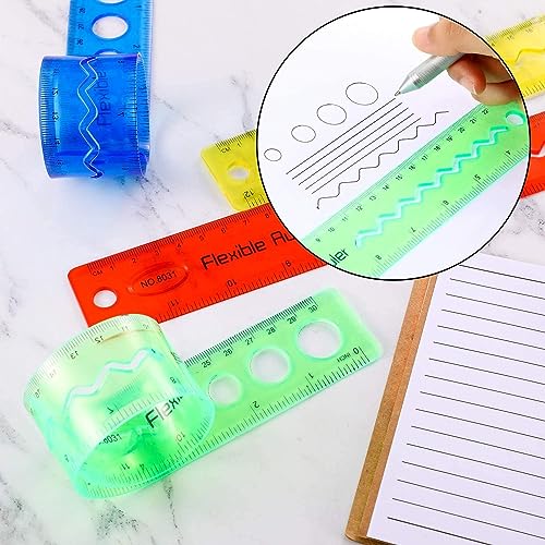 AKOAK Flexible Ruler, 30 CM/12" Flexible Bendable Soft Plastic Clear Ruler, Double Sided Ruler, Safe Children's School Supplies for Schools, Homes and Offices - Pack of 4
