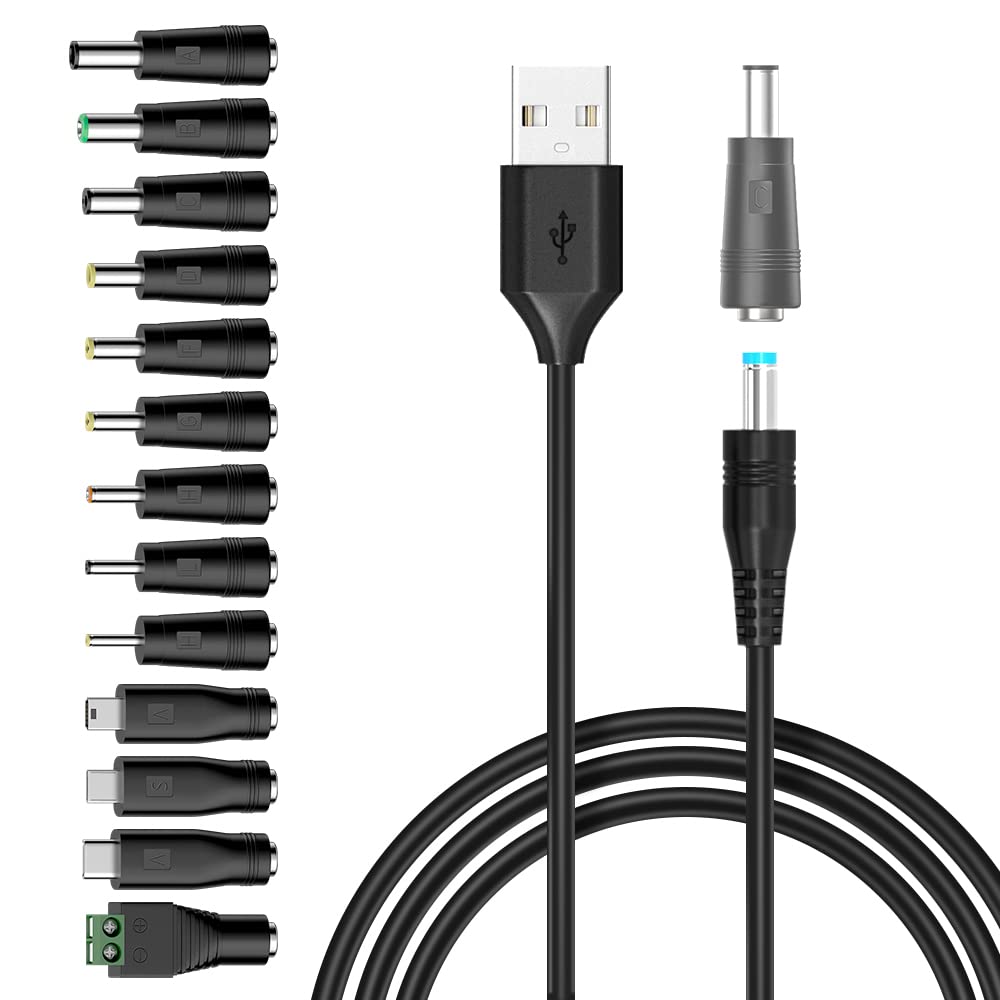 Basicvolt Universal Power Cable USB-A Cable with 14 Interchangeable Connectors 5V USB Charging Cable Compatible with PS3 PS4 Controller Digital Camera Smart Phone Go Pro Pad Speaker Xbox
