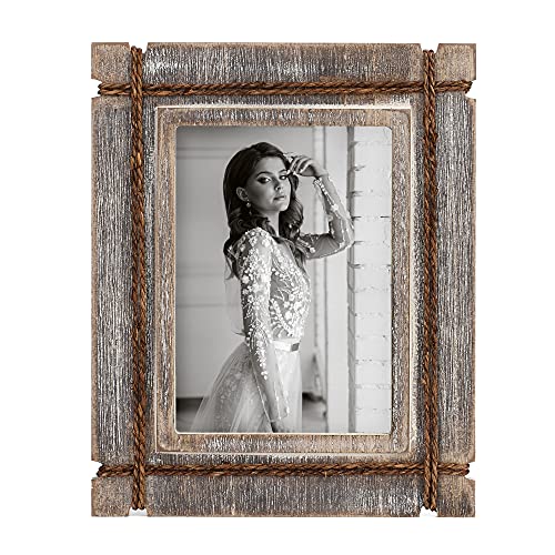 AKRILANE 6x8 Picture Frame Wood Rustic, Decorative, Distressed & Vintage Looking Photo Frames Wall Decor for Wall Mount & Table Top Display for Home Decor – 6 x 8 Wedding Picture Frames – Style A