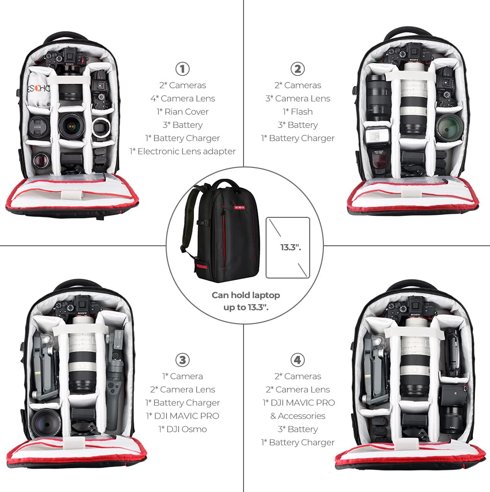 BESCHOI Camera Bag, Camera Backpack for photographers 20L Waterproof Camera Bags for DSLR Camera, Speedlite Flash, Camera Tripod, Laptops, Lens and Accessories