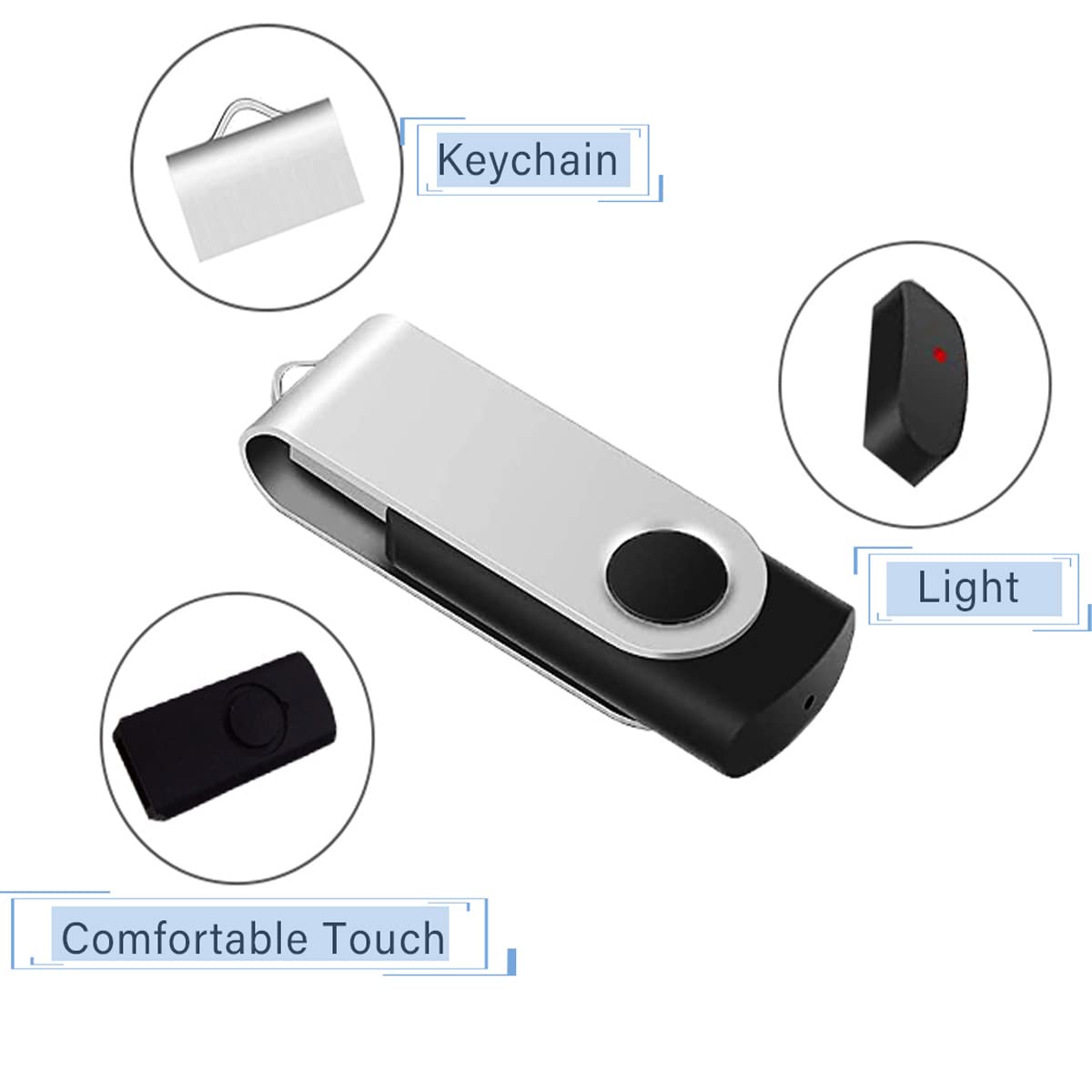 32GB USB Flash Drvie 2.0 Flash Memory Stick Swivel Thumb Drives Portable Storage with LED Indicator -Black