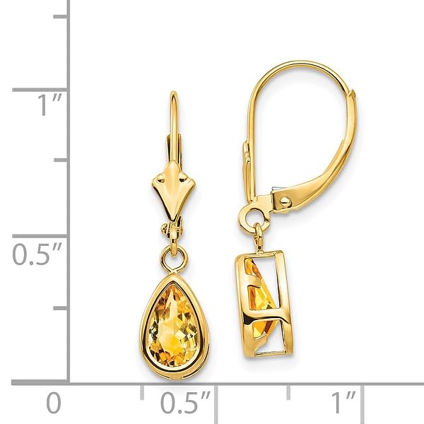 14K Yellow Gold Orange Citrine Drop Dangle Earrings Pear Teardrop Gemstone November Birthstone Jewelry