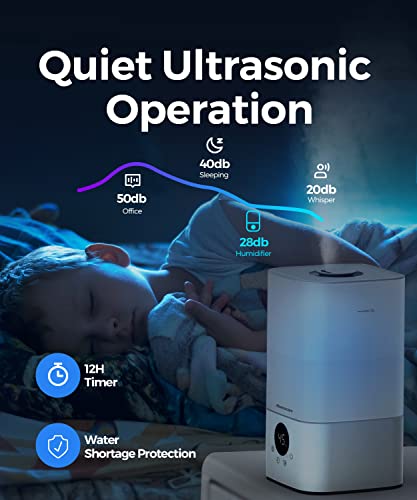 Aromacare Humidifiers for Bedroom, 2.5L Cool Mist Air Humidifier with Essential Oil Diffuser, Small Ultrasonic Top Fill for Baby Kids Plant, Auto Humidity, Auto Shut-Off (White)