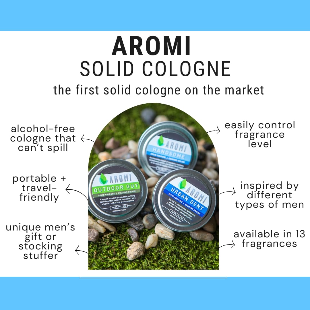 Aromi Solid Cologne | Sweet, Vanilla, Musk Fragrance, Vegan and Cruelty-free Scent, Portable, Travel, Small Gift, Men's Stocking Stuffer, Alcohol-free (Handsome)